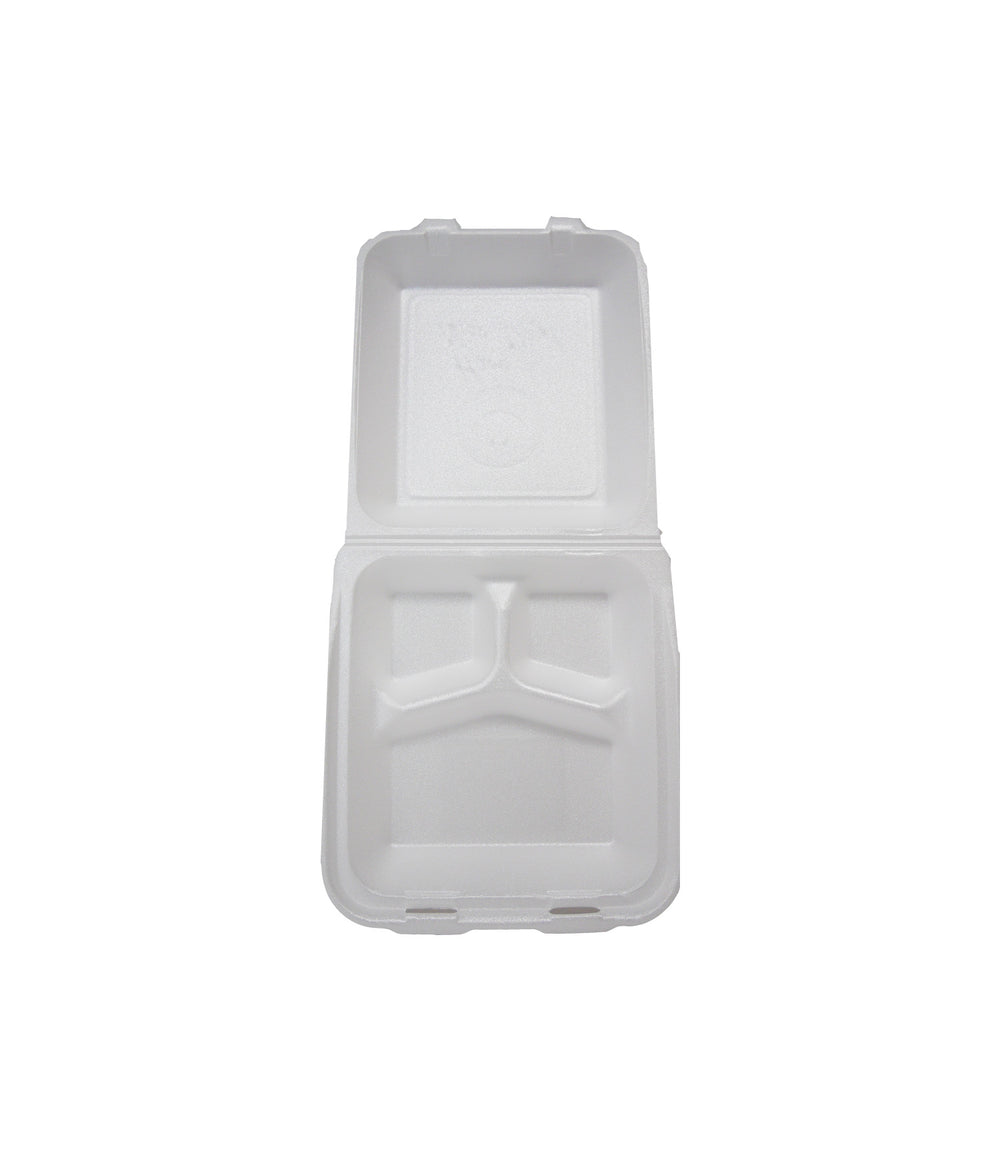 FOAM TRAY, THREE COMPARTMENT, HINGED LID